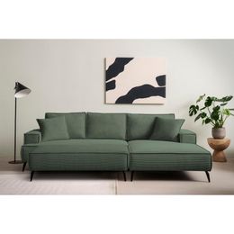 OTTO home Ecksofa &raquo;TVINNU Cord, L-Form, 275 cm, mit Hocker&laquo; stellbar zum Schlafsofa (Krokodilverbinder) gr&uuml;n B/H/T: 275cm x 83cm x 173cm, Cord, 
