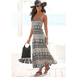 Lascana Damen Lascana Maxikleid &raquo;mit Ethnodruck und Spaghettitr&auml;gern&laquo; Ohne Taschen Strandkleid, langes Sommerkleid, Viskosekleid, Boho-Kleid, Festival