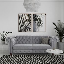 3-Sitzer &raquo;Felix, Schlafsofa 236 cm, (Liegefl&auml;che 108x190cm), R&uuml;ckenlehne&laquo; 3-fach verstellbar, Velours, Kunstleder, Luxus-Microfaser Vintage grau 