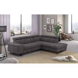 COTTA Ecksofa &raquo;Emma L-Form, B: 262 cm&laquo; mit Kopfteilverstellung, optional Schlaffunktion & Bettkasten grau B/H/T: 262cm x 97cm x 215cm, Struktur weich,
