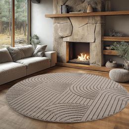 Ayyildiz Teppiche Teppich &raquo;HELIX 2201 , auch als L&auml;ufer und Rund erh&auml;ltlich&laquo; rund 7 mm H&ouml;he 3D-Effekt durch Cut-Loop-Webtechnik, Woll-Optik, Boucl&eacute;, Wohnzimmer beige &Oslash; 