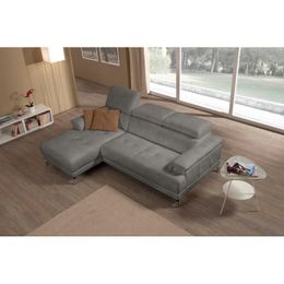 Egoitaliano Ecksofa &raquo;Soul, Design und Sitzkomfort auf hohem Niveau, tolle Details, L-Form&laquo; mit Recamiere, inkl. Kopfteilverstellung grau Luxus-Micofaser 