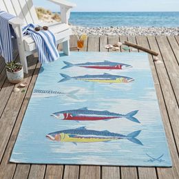Sansibar Teppich &raquo;Rantum Beach SA-015&laquo; rechteckig 5 mm H&ouml;he Flachgewebe, modernes Design, Motiv Fische, In- & Outdoor geeignet blau Polypropylen B : 190cm 1 