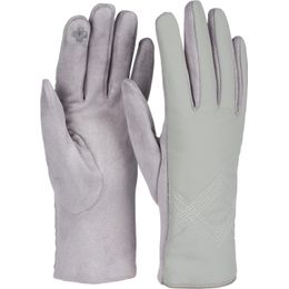 styleBREAKER Damen Fleecehandschuhe "Touchscreen Handschuhe Zick-Zack bestickt", grau, Modisch, Obermaterial: 50% Viskose CV. 50% Polyester PES.,