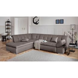 DOMO collection Ecksofa &raquo;MONA 271x213 cm, modern und komfortabel&laquo; whlw. mit Bett- und Armlehnfunktion, L-Form grau Struktur fein 100% Polyester;