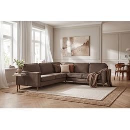 OTTO home Ecksofa &raquo;Pinto Skandi, 290 cm, Chenille, Struktur, Ottomane links / rechts&laquo; mit Keder, Massivholzf&uuml;&szlig;e Eiche ger&auml;uchert, Wellenunterfederung 