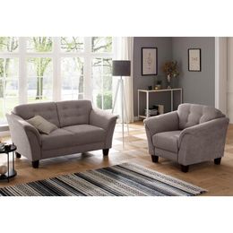 OTTO home Sessel &raquo;Trondheim&laquo; mit Federkern, Knopfheftung im R&uuml;cken, F&uuml;&szlig;e Buche grau Flachgewebe (100% Polyester);Luxus-Microfaser (90% Polyester, 10% 