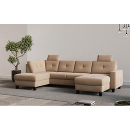 OTTO home Wohnlandschaft &raquo;Varese&laquo; wahlweise mit Schlaffunktion und Bettkasten braun 100% Polyester B/H/T: 304cm x 91cm x 170cm, Luxus-Microfaser 