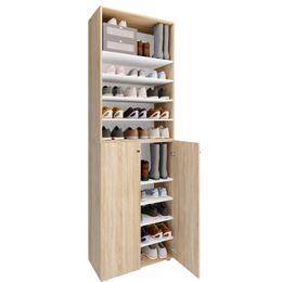 Schuhschrank Vcm, B:70cm T:40cm, braun, Obermaterial: 100% Holz Wood., Flur, Schr&auml;nke, "XL Holz Gro&szlig;er Schuhschrank Schuhkommode Lona 10"
