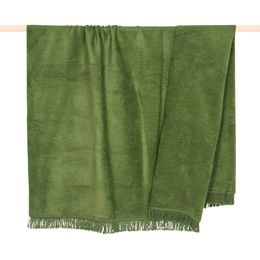 Wohndecke Pad, B:150cm L:200cm, gr&uuml;n, Mischgewebe, Wohndecken, "SYDNEY1", Bestseller mit Fransen-Design und gro&szlig;er Farbvielfalt
