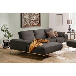 W.Schillig Ecksofa &raquo;run, Designsofa, bequem, L-Form&laquo; mit elegantem Holzsockel, F&uuml;&szlig;e in Chrom gl&auml;nzend, Breite 299 cm grau Longlife Xtra-Leder Z73: 