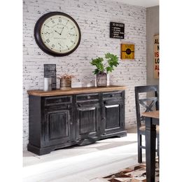 Sit Sideboard &raquo;CORSICA mit 3 T&uuml;ren und 3 Schubladen&laquo; Schwarz-honigfarbener Kontrast im charmanten Antik-Look schwarz Massivholz B/H/T: 150cm x 90cm x 