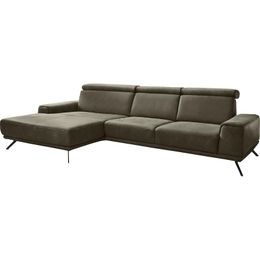Die PlanBar Ecksofa &raquo;PN-EM22041 L-Form&laquo; wahlweise motorisches Canape oder Sitztiefenverstellung gr&uuml;n B/H/T: 335cm x 89cm x 188cm, Anilinleder, 