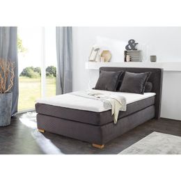 Jockenh&ouml;fer Boxspringbett &raquo;Romy erh&auml;ltlich in 140 & 180cm Breite&laquo; Cordstoff, 7-Zonen-TTFK-Matratze, KS-Topper, Echtholzf&uuml;&szlig;e grau Bezug Bett: Microfaser (100% 