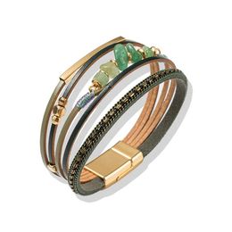 Firetti Armband &raquo;Schmuck Geschenk Edelstahl Leder Armschmuck Armkette Edelstein&laquo; Made in Germany - mit Aventurin 19,5cm, Edelstahl Leder Textil