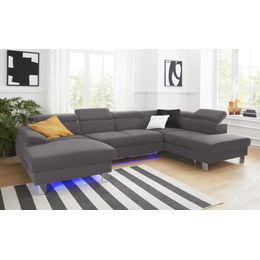 Wohnlandschaft COTTA, B:320cm, grau, Microfaser PRIMABELLE (100% Polyester);Kunstleder SOFTLUX;Feinstruktur (100% Polyester);Kunstleder