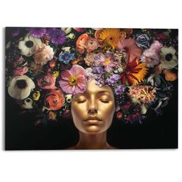 Deco-Panel Reinders, B:140cm H:100cm T:2cm, bunt, Bilder, "Kopf mit Blumenkopfschmuck", Wohnzimmer - Mehrfarbig - MDF - Menschen - 140x100 cm