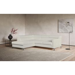 Ecksofa COTTA, B:239cm H:74cm T:207cm, wei&szlig;, Microfaser Primabelle (100% Polyester);Die R&uuml;ckseite und die Liegefl&auml;che der Bettfunktion in NaturLEDER