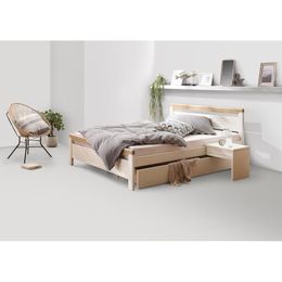 OTTO home Massivholzbett &raquo;"CAPRE" im skandinavischem Landhausstil&laquo; mit Rollrost, aus zertifiziertem Massivholz, Lamellenoptik wei&szlig; Liegefl&auml;che L&auml;nge B