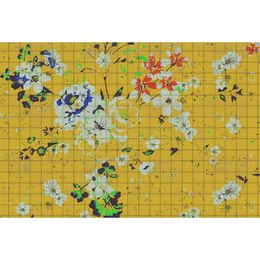 Livingwalls living walls Fototapete &raquo;Walls by Patel Flower Plaid 1&laquo; glatt Vlies, Wand, Schr&auml;ge blau Vlies B/L: 4m x 2,7m