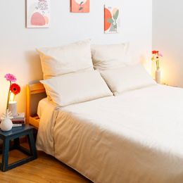 Bettw&auml;sche &raquo;Edel Mako-Satin Bettw&auml;sche, unfassbar weich&laquo; 2 Stk. 135x200 cm, 155x220 & &Uuml;bergr&ouml;&szlig;en I inkl. Kissenbez&uuml;ge 80x80 I Uni beige Mako-Satin, 