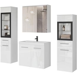 Welltime Badm&ouml;bel-Set &raquo;MADRIT II, Schrank mit Waschbecken, 2 H&auml;nger, Spiegelschrank&laquo; Komplett-Set, 5 Stk. tlg. wei&szlig; Holzwerkstoff B/H/T: 120,4cmcm x 