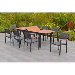 Merxx Garten-Essgruppe &raquo;Paxos&laquo; 9 Stk. tlg. grau Aluminium, Massivholz, Stoff Einheitsgr&ouml;&szlig;e