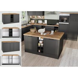 KOCHSTATION K&uuml;cheninsel &raquo;KS-Lana, Breite 153 cm&laquo; MDF-Fronten, Arbeitsplatte 38mm stark grau B/H/T: 153cm x 86cm x 100cm, Typ 1mit T&uuml;ren