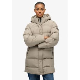 Superdry Damen Steppjacke &raquo;HOODED SPORTS PUFFER MID JKT&laquo; mit Kapuze mit hochschlie&szlig;endem Kragen, aus Polyester und Kunstfaser, Relaxed Fit beige XS