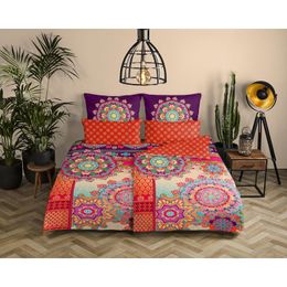 HIP Wendebettw&auml;sche &raquo;Sherhia&laquo; 2 Satin, Rei&szlig;verschluss, Wendeoptik, Mandala, Orange, Lila Satin, Obermaterial: 100% Baumwolle B/L: 135cm x 200cm, 1 Stk