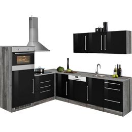KOCHSTATION Winkelk&uuml;che &raquo;KS-Samos&laquo; Stellbreite 200x270 cm, wahlweise mit E-Ger&auml;ten und Induktion schwarz B/H/T: 220cm x 200cm x 60cm,mit 