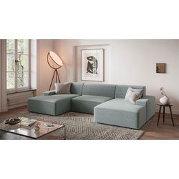 Wohnlandschaft Trendmanufaktur, B:329cm H:73cm T:162cm, gr&uuml;n, 95%Polyester, 5%Polyamide, Sofas, "Wien, wahlweise mit Sitzvorschub und Bettkasten,