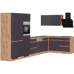 KOCHSTATION Winkelk&uuml;che &raquo;KS-Riesa&laquo; Stellbreite 390/180 cm, wahlweise mit Induktionskochfeld braun B/H/T: 390cm x 200cm x 60cm,mit Glaskeramikkochfeld
