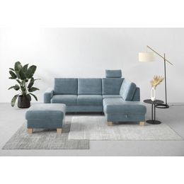 Ecksofa Home Affaire, B:236cm H:91cm T:170cm, blau, 100% Polyester, Wohnzimmer, Sofas, "Summer L-Form", mit Ottomane, wahlweise mit Schlaffunktion