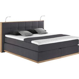 Home Affaire Boxspringbett &raquo;Vinton&laquo; aus Eiche, mit LED-Beleuchtung, verschiedene H&auml;rtegrade (auch H4) grau Polyester Struktur soft Polyester Topper 