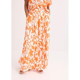 bonprix Damen bonprix Maxirock aus Viskose, ausgestellte Passform, kn&ouml;chellang, bedruckt orange 40