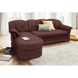DOMO collection Ecksofa &raquo;ELVA 233x142 cm, elegante R&uuml;ckensteppung, L-Form&laquo; whlw. mit Bettfunktion und Federkern braun Kunstleder SOFTLUX / Struktur ( 