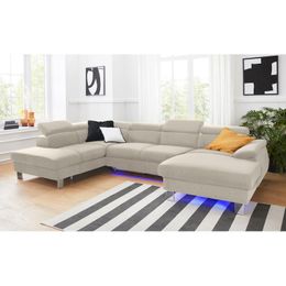 COTTA Wohnlandschaft &raquo;Komaris U-Form, B: 320 cm&laquo; mit Kopfteilverstellung, optional Schlaffunktion, Bettkasten & Licht grau Microfaser PRIMABELLE (100%