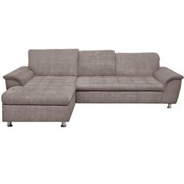 DOMO collection Ecksofa &raquo;FRANZI 278x170x81 cm, Steppung im Sitzbereich, L-Form&laquo; wahlweise mit Bettfunktion, Bettkasten und Kopfteilverstellung grau 