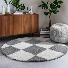 Sanat Hochflor-Teppich &raquo;Milano 1250, auch als L&auml;ufer und in Rund&laquo; rund 30 mm H&ouml;he Hochflor, Shaggy, Karo, Wohnzimmer, Schlafzimmer grau Kunstfaser &Oslash; 150cm 1