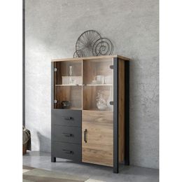 Home Affaire Vitrine &raquo;Olin&laquo; H&ouml;he 146 cm schwarz Dekorfolie, FSC -zertifizierter Holzwerkstoff Appenzeller Fichte, B/H/T: 101cm x 146cm x 43cm, 