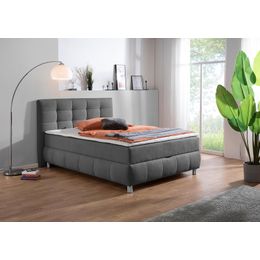 Boxbett Home Affaire, B:134cm L:210cm, grau, Komplettbetten, "Marvao inkl. Bettkasten und Topper", Boxbett mit Bettkasten, inkl. Topper