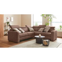 Sit & More Ecksofa SIT & MORE, B:247cm H:84cm T:227cm, braun, Wohnzimmer, Sofas, "Bologna L-Form", Kopfteilverstellung, wahlweise mit Schlaffunktion und
