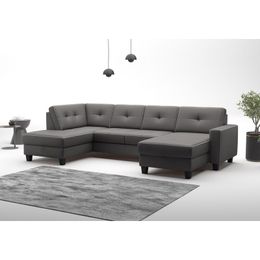 OTTO home Wohnlandschaft &raquo;Varese&laquo; wahlweise mit Schlaffunktion und Bettkasten grau B/H/T: 304cm x 91cm x 170cm, NaturLEDER , Ottomane links,mit 