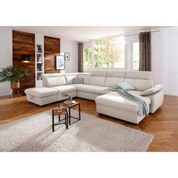 OTTO home Wohnlandschaft &raquo;Mauritius U-Form&laquo; mit Kopfteil- und Armlehnverstellung, wahlweise mit Schlaffunktion beige Struktur fein (100% Polyester);