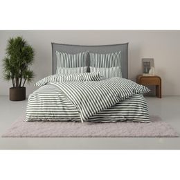 LeGer Home by Lena Gercke Bettw&auml;sche &raquo;Linnea&laquo; 2 aus 100% Baumwolle, Streifendesign gr&uuml;n Renforc&eacute;, Obermaterial: 100% Baumwolle B/L: 135cm x 200cm, 1 
