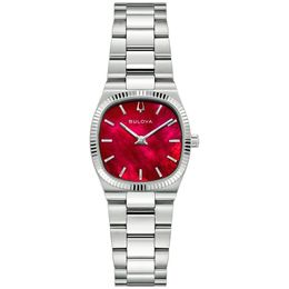 Bulova Damen Quarzuhr &raquo;Super Seville&laquo; Armbanduhr, Damenuhr, Edelstahlarmband, analog rot Einheitsgr&ouml;&szlig;e