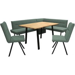 OTTO home Eckbankgruppe &raquo;Sava&laquo; Set, 4 Stk. tlg. Eckbank mit Wellenfederung im Sitz, Tisch Massiv Eiche gr&uuml;n 100% PES B/H/T: 211cm x 84cm x 170cm, 