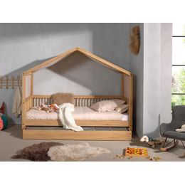 Hausbett Vipack, B:97,5cm H:170cm L:207,5cm, braun, Textilhimmel 100% Baumwolle, Betten, "Eiche massiv ge&ouml;lt, Made in Europe, langlebige Qualit&auml;t",