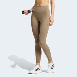 Damen Trainingstights "OPTIME WORKOUT FULL LENGTH LEGGINGS", beige, Gr. L, adidas Performance, Obermaterial: 73% Polyester, 27% Elasthan, Hosen